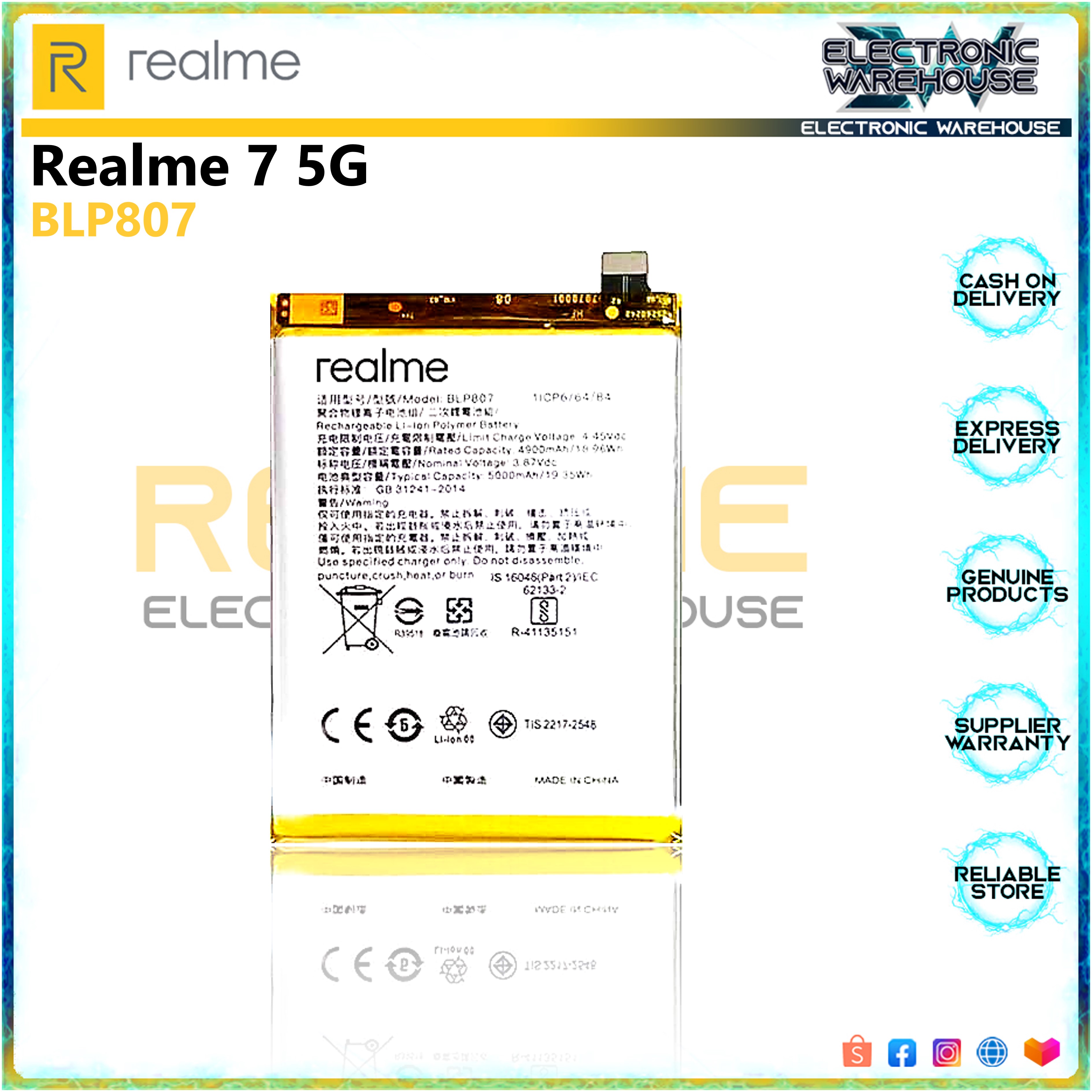 Battery for Realme 7 5G Model BLP807 5000mAh Capacity | Lazada PH