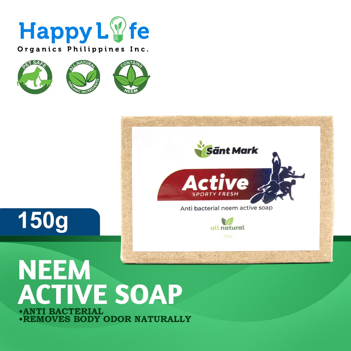 Happy Life Neem Active Soap Anti germs & Anti body Odor, for Athletes ...