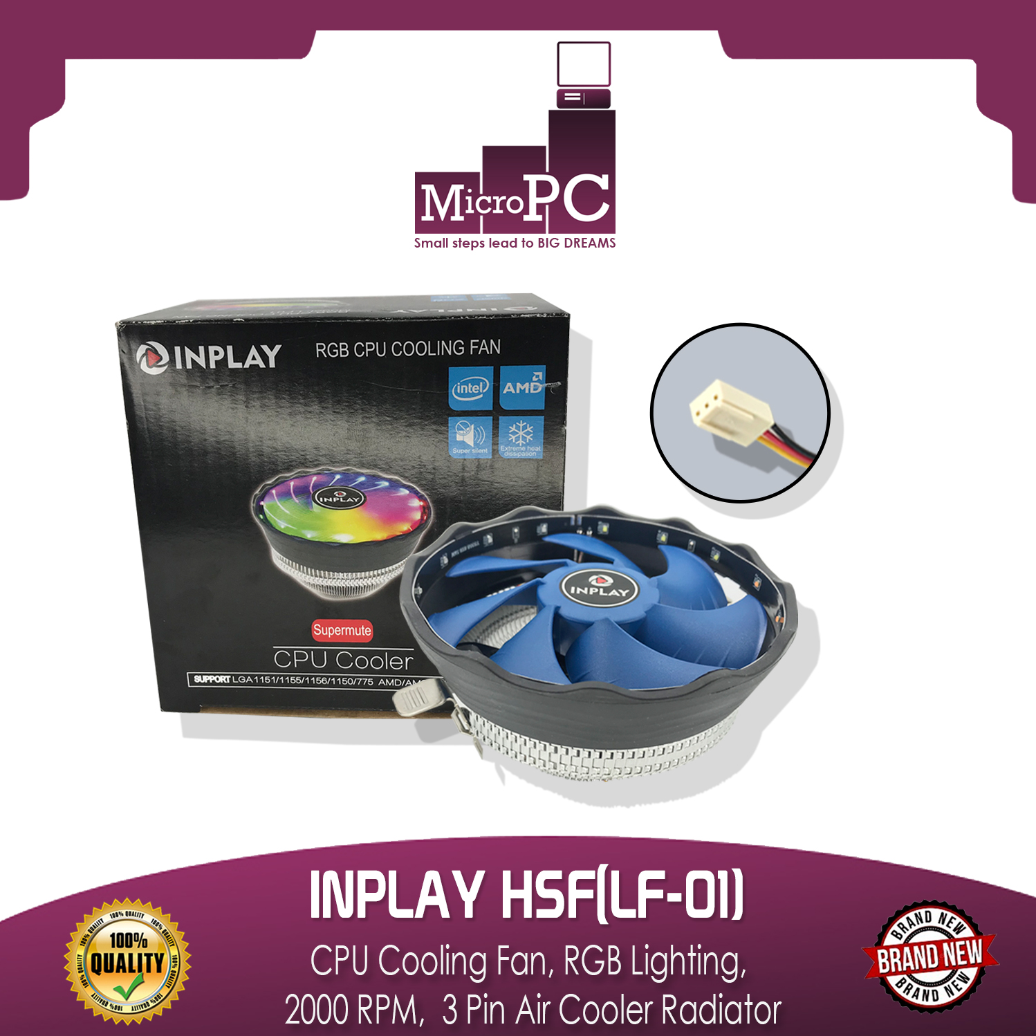 INPLAY HSF(LF-01) / CPU Cooling Fan, RGB Lighting, 2000 RPM, 3 Pin Air ...