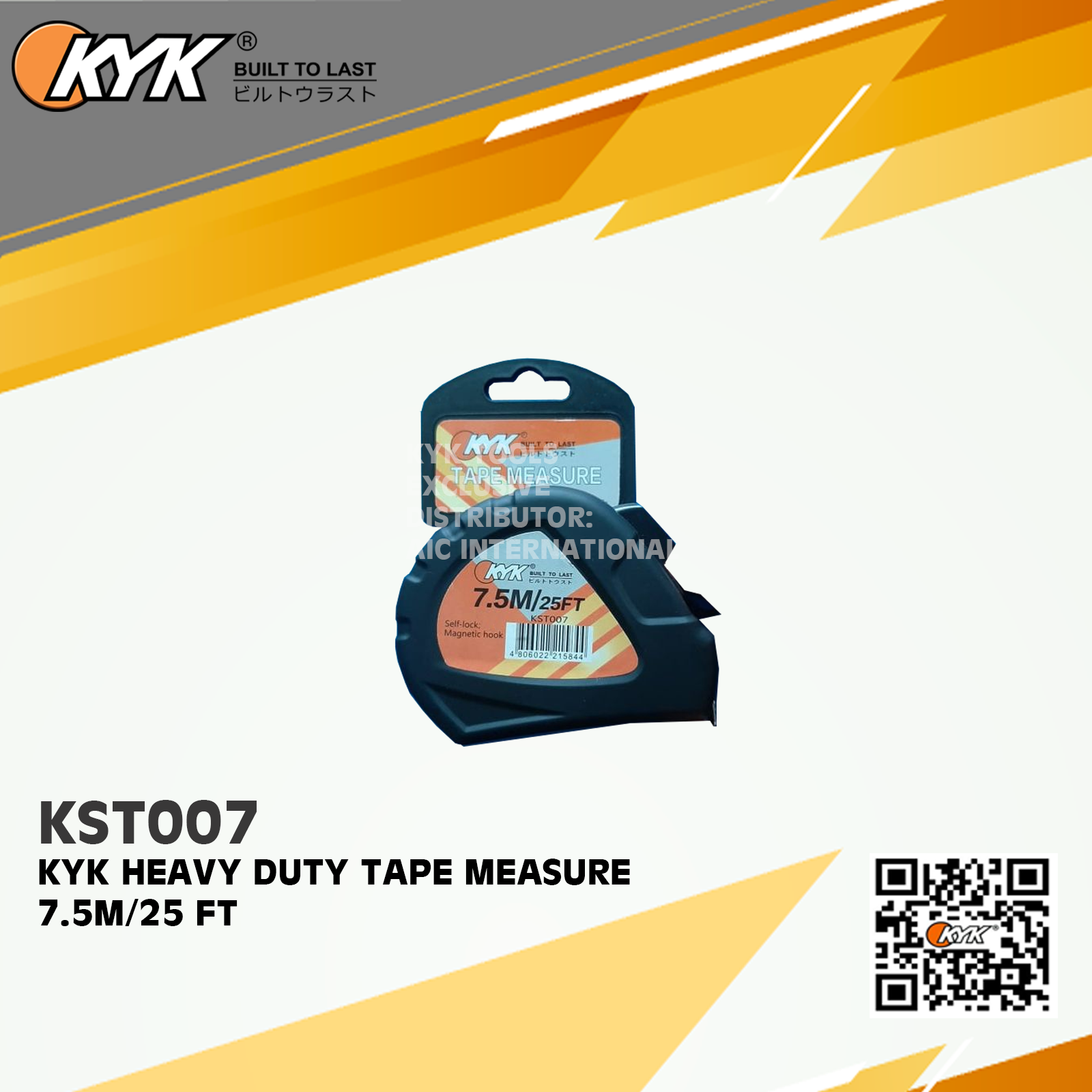 (ORIGINAL) KYK HEAVY DUTY TAPE MEASURE AUTO LOCK 25 FT/ 7.5M AUTHENTIC ...
