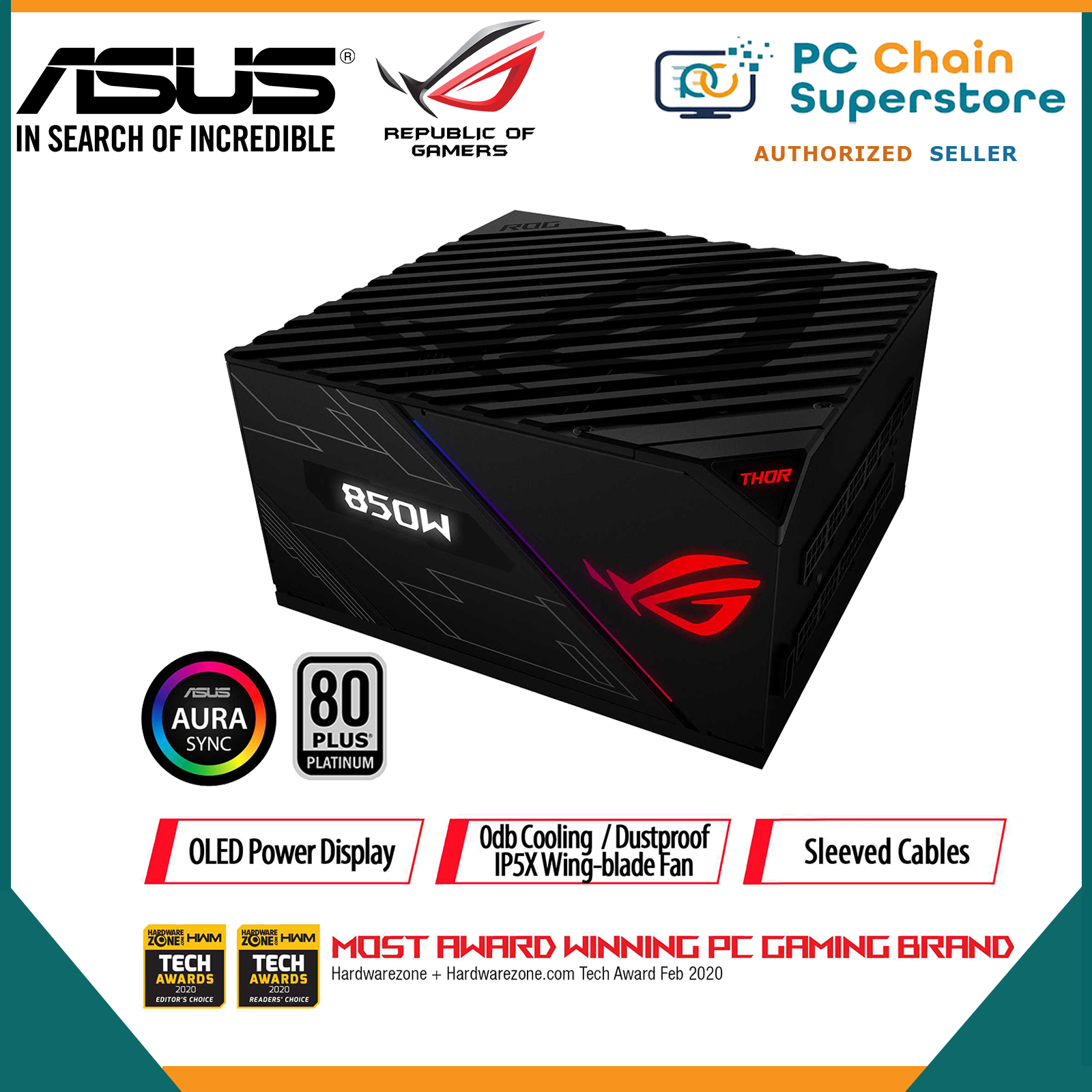 ROG 850P 850W 80 Platinum Fully Modular Power Supply Unit PSU w Aura ...