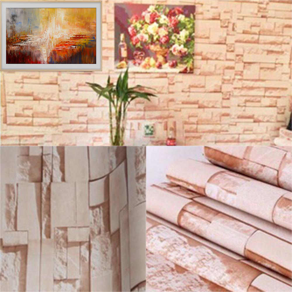 WANDA wallpaper peach 3d bricks design wall decor for bedroom and ...