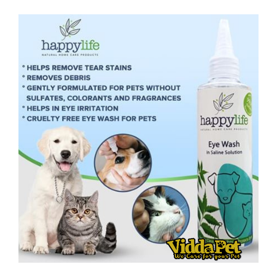 Eye wash in Saline Solution for pets dogs cats 120ml happy life ...