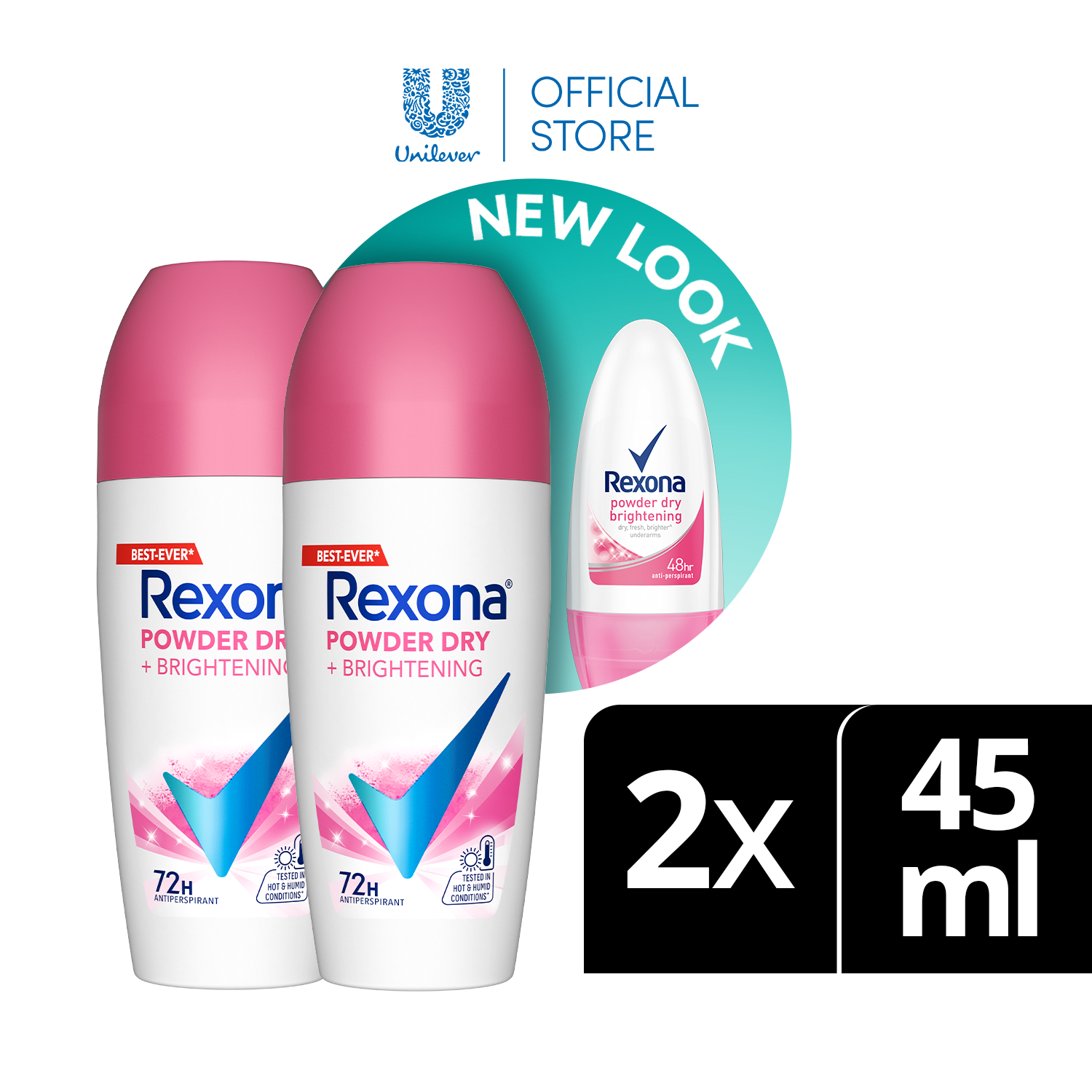 [BUNDLE OF 2] Rexona Roll On Deodorant Powder Dry + Brightening 45ml ...