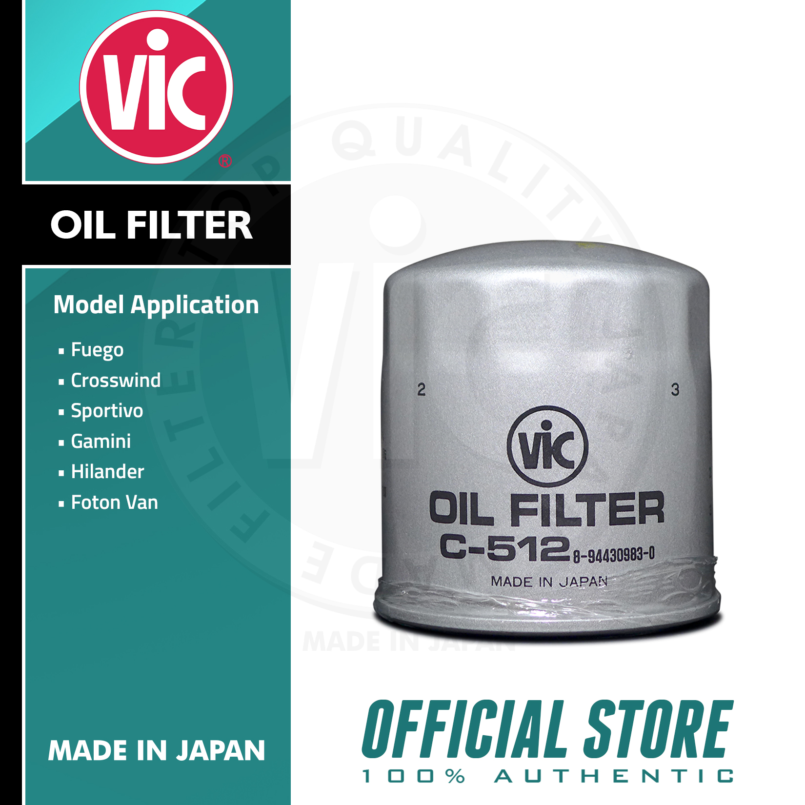 VIC Oil Filter C-512 for Isuzu Fuego, Crosswind, Sportivo, Gemini ...