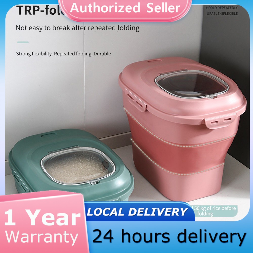 Folding rice bucket 25kg grain storage barrel insect proof and moisture ...