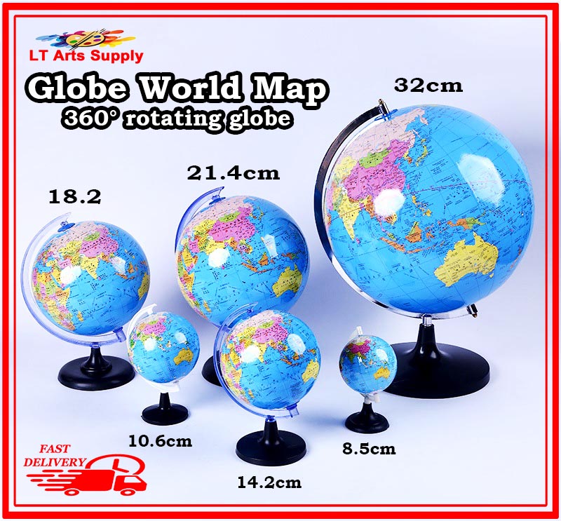 LT ARTS SUPPLY World Map Globe 360° degree Rotating Map English Name ...