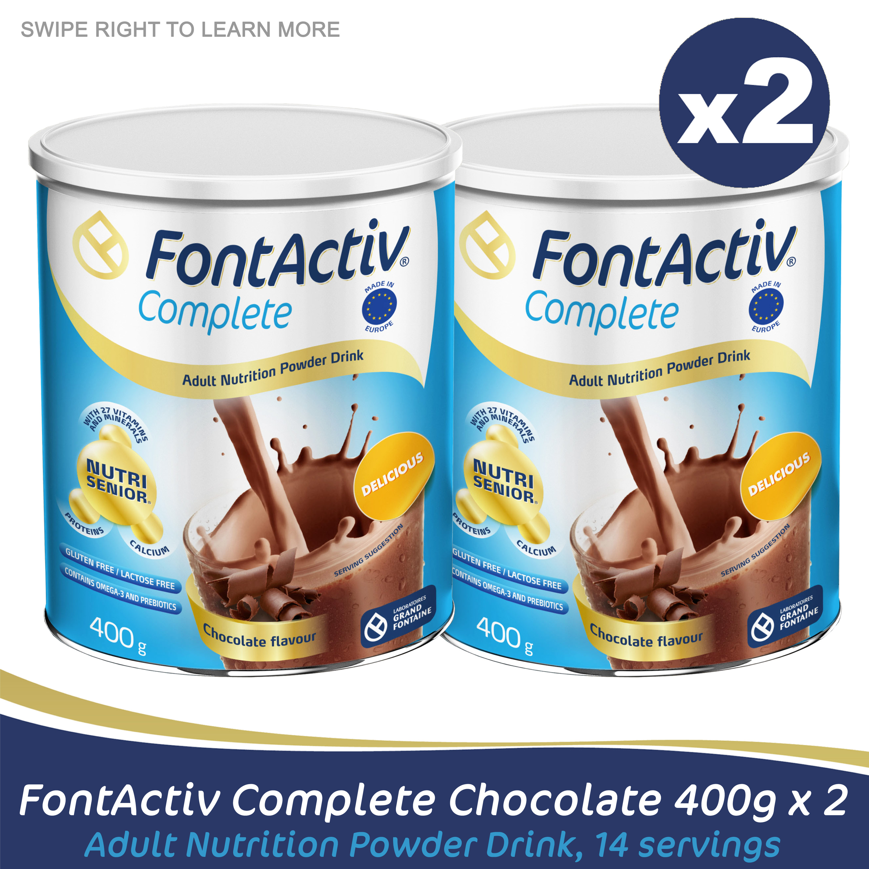 FontActiv Complete Chocolate 400g - Bundle of 2 - Adult Nutrition ...