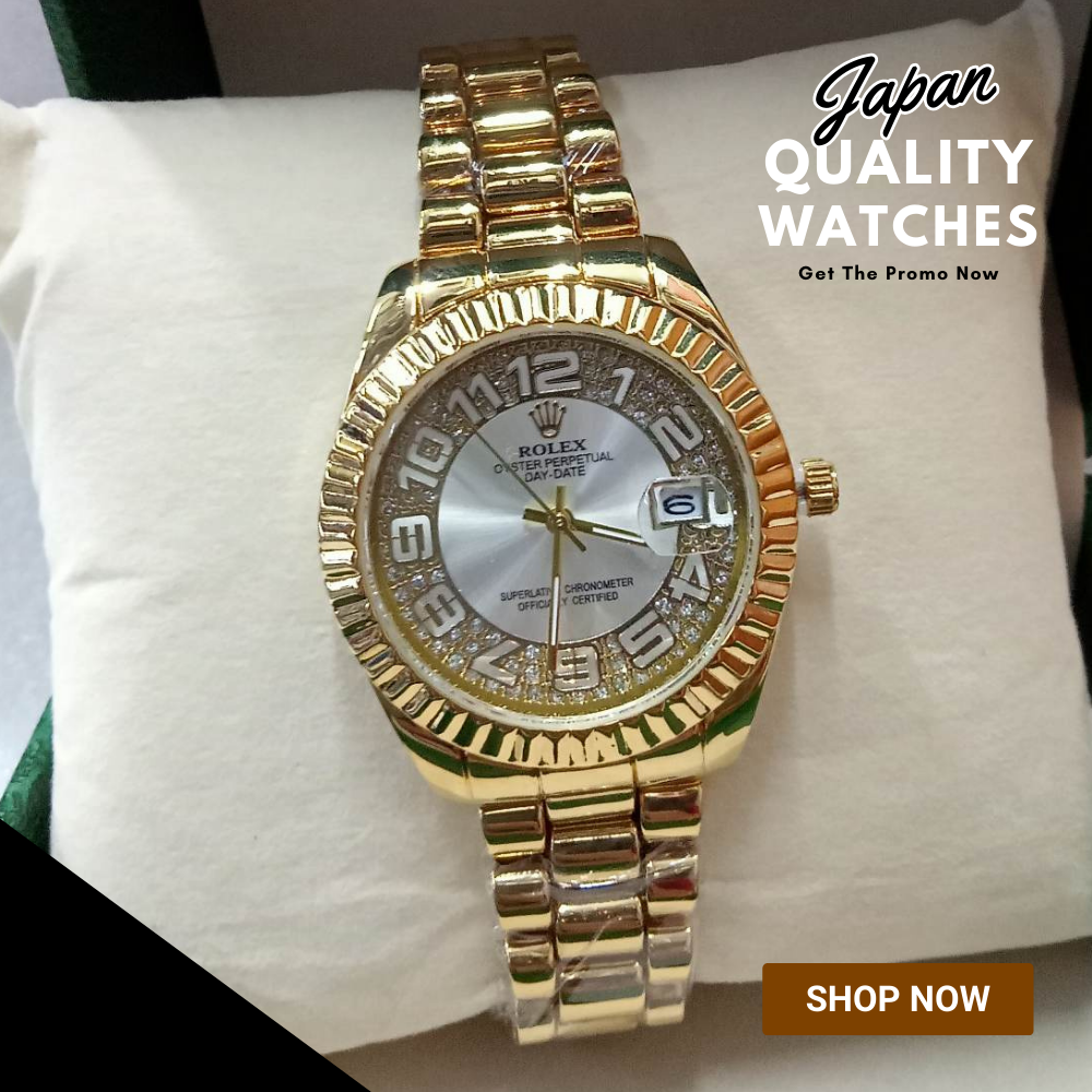 Casual Gold Watch for Women with Elegant Stone Japan Movement with Day ...