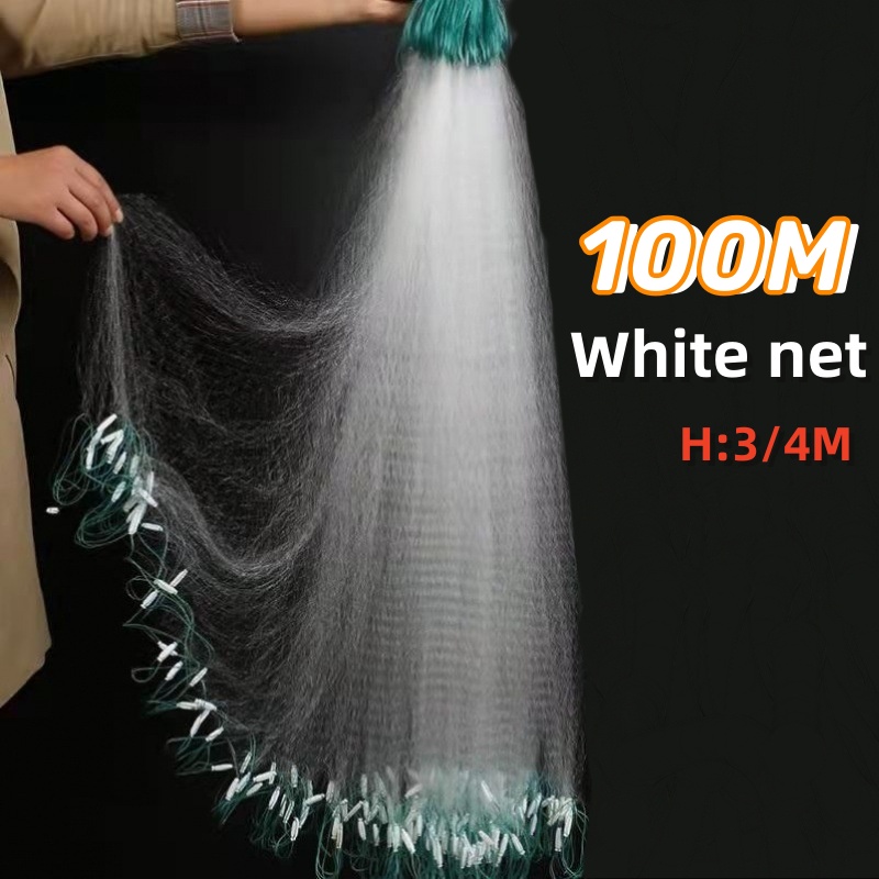 100M White Fishing Net Nylon Net Three Layers Hole Floating Net Fishing ...