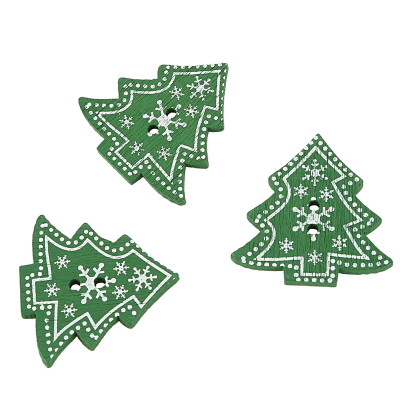 25pcs Christmas tree Shape Decor Embellishment Wooden Buttons With Two ...