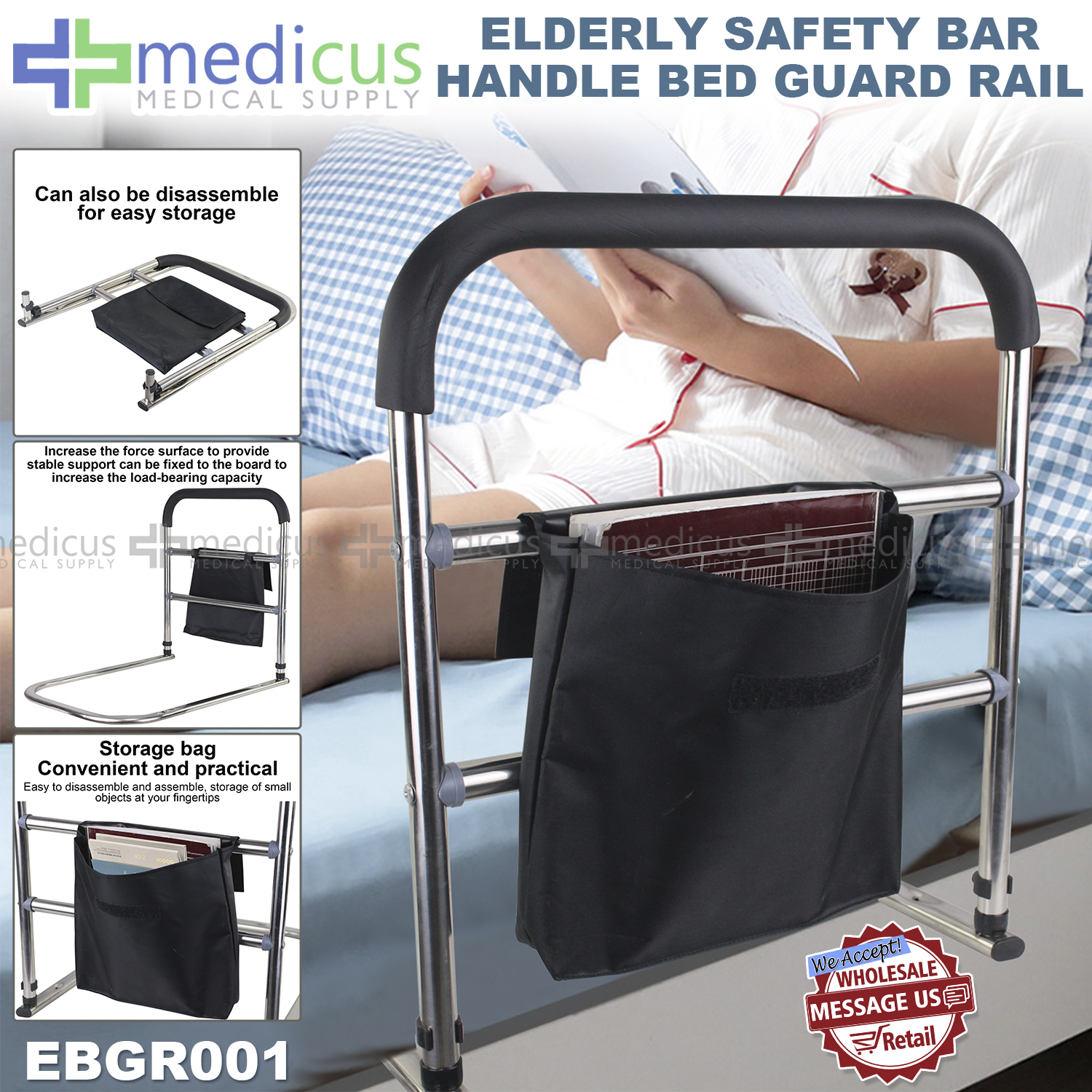 Medicus EBGR001 Elderly Hand Bed Rail Bed Assist Bar Handle Safety Hand ...