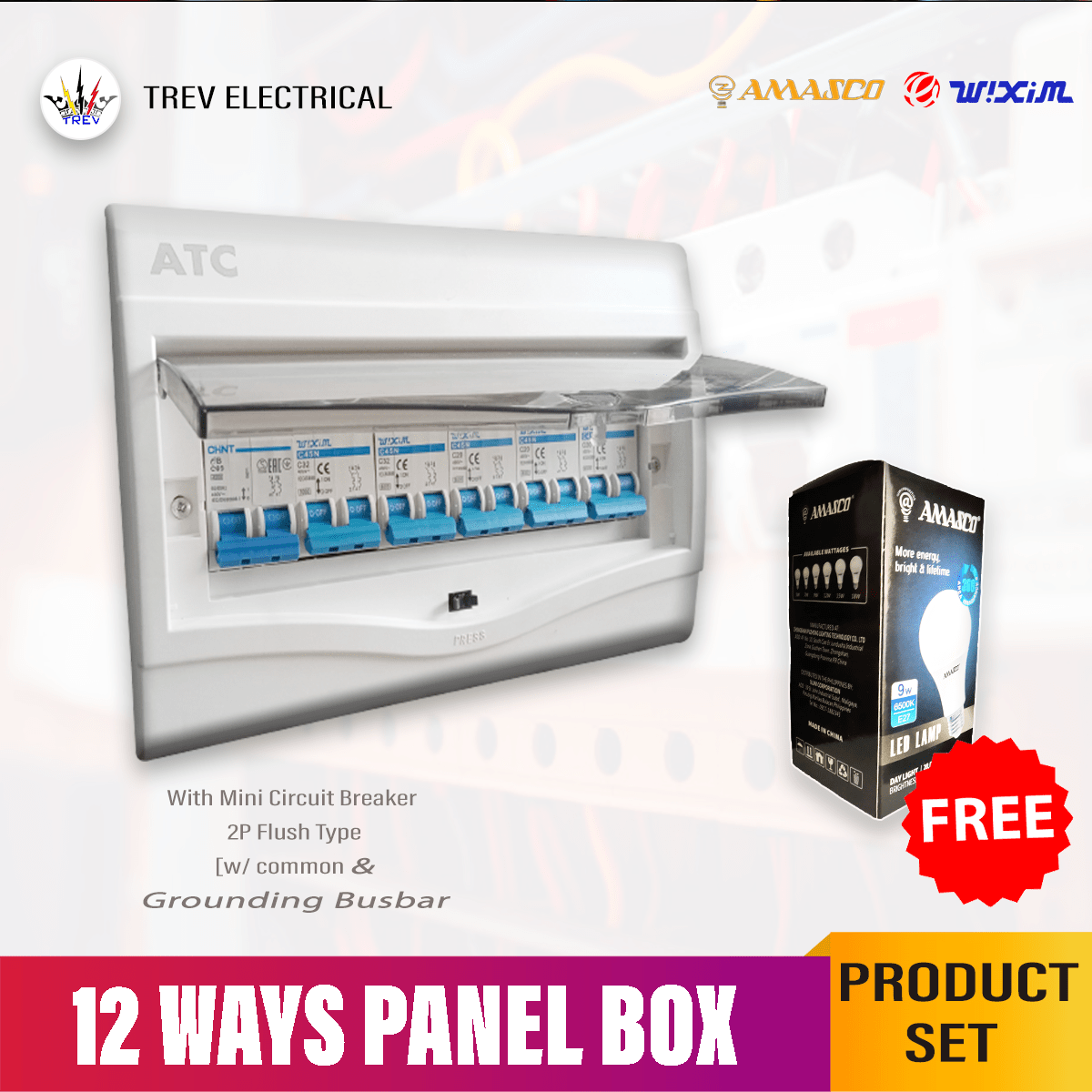 TREV * BIG SALE * Distribution Panel Box Flush Type 12ways w/ MCB 2P ...