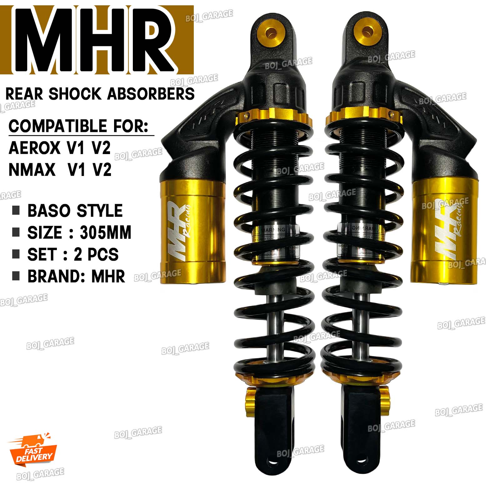 YAMAHA NMAX AEROX V1 V2 REAR SHOCK ABSORBERS 2PCS WITH BASO STYLE GOLD ...