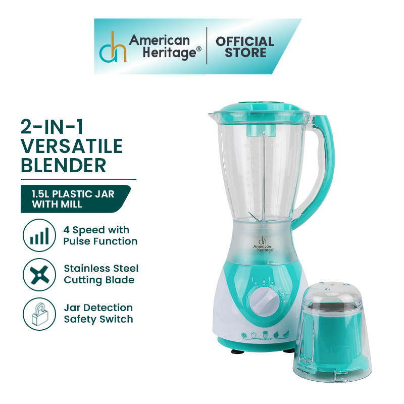 American Heritage 1.5L 4-Blade Plastic Jar Blender with Plastic Mill ...
