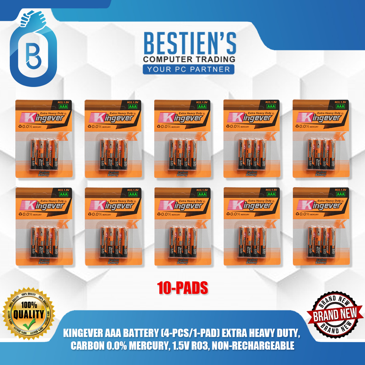 KINGEVER AAA BATTERY (4-PCS/1-PAD) EXTRA HEAVY DUTY, CARBON 0.0% ...