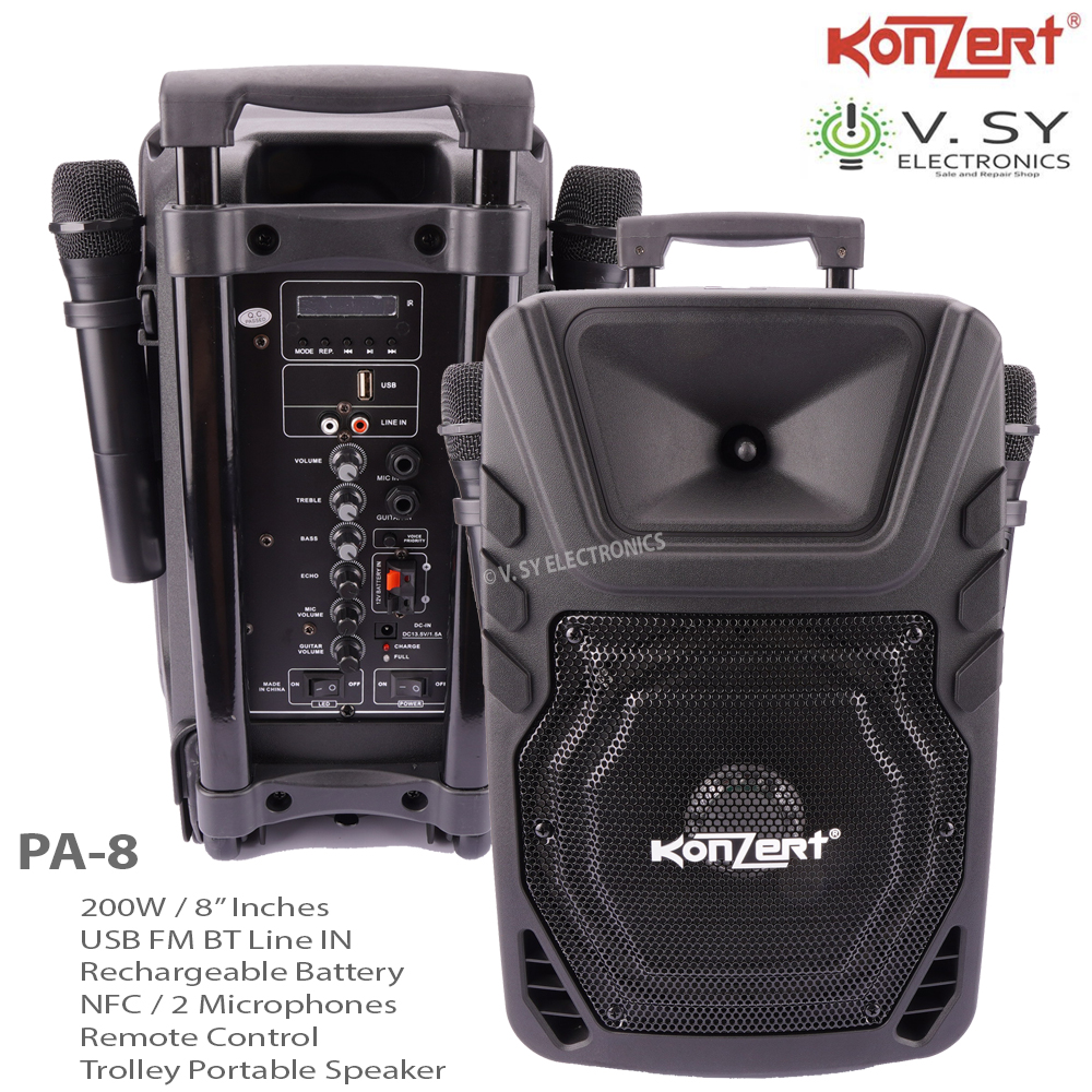 2023 Original Konzert PA-8 200W 8 Inches 2-Way USB BT FM Portable PA ...