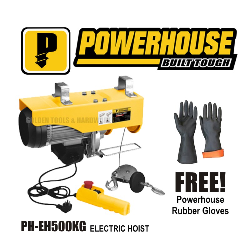 Powerhouse PH-EH500KG Electric Hoist with FREE Powerhouse Rubber Gloves ...