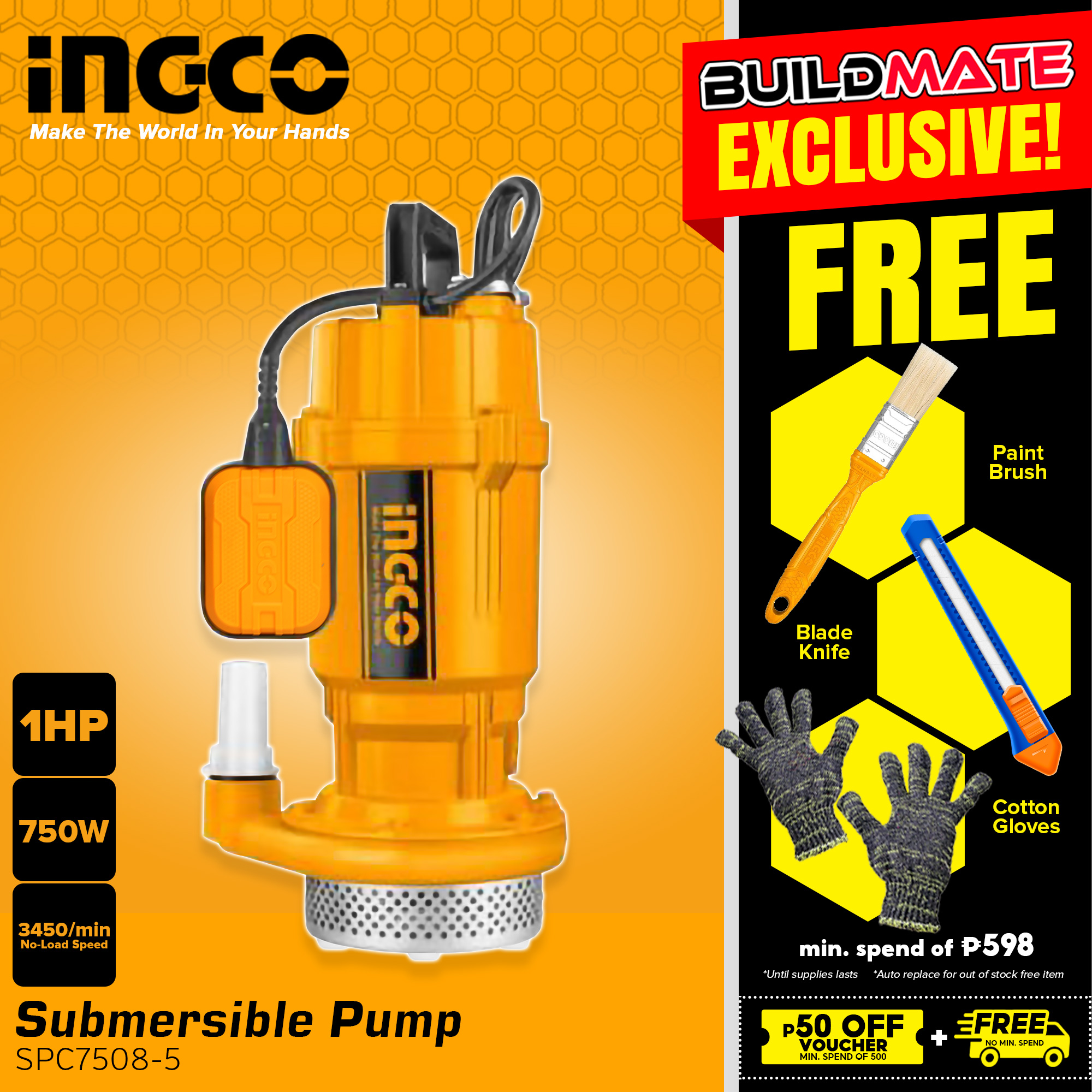 INGCO Submersible Pump 750W 1.0HP Clean & Dirty Water Transfer Pump ...