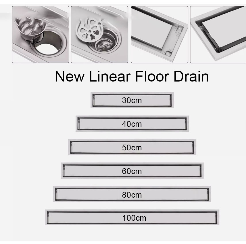Linear Shower Floor Drain / 20cm to 100cm Floor Drain Slim Linear Drain ...