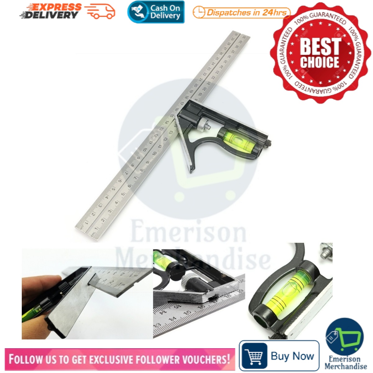 Emerison EM0879 Adjustable Combination Try Square Level Right Angle ...