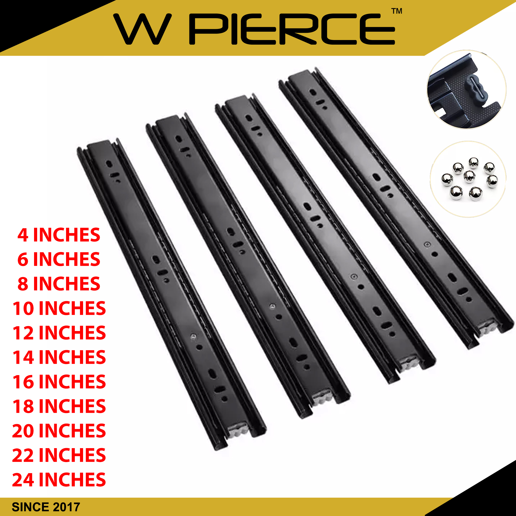 DG001 2pcs Drawer Guide Full Extension Ball Bearing Heavy Duty rolled ...