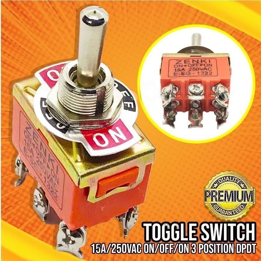 ⚡15A/250VAC on/off/on 3 Position DPDT Toggle Switch⚡ BLACK/ORANGE ...