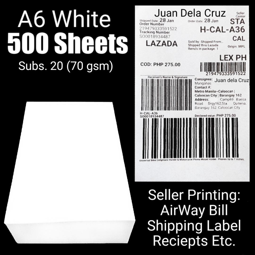 A6 White BOND PAPER 500 Sheets For Seller Shipping Label Printing ...