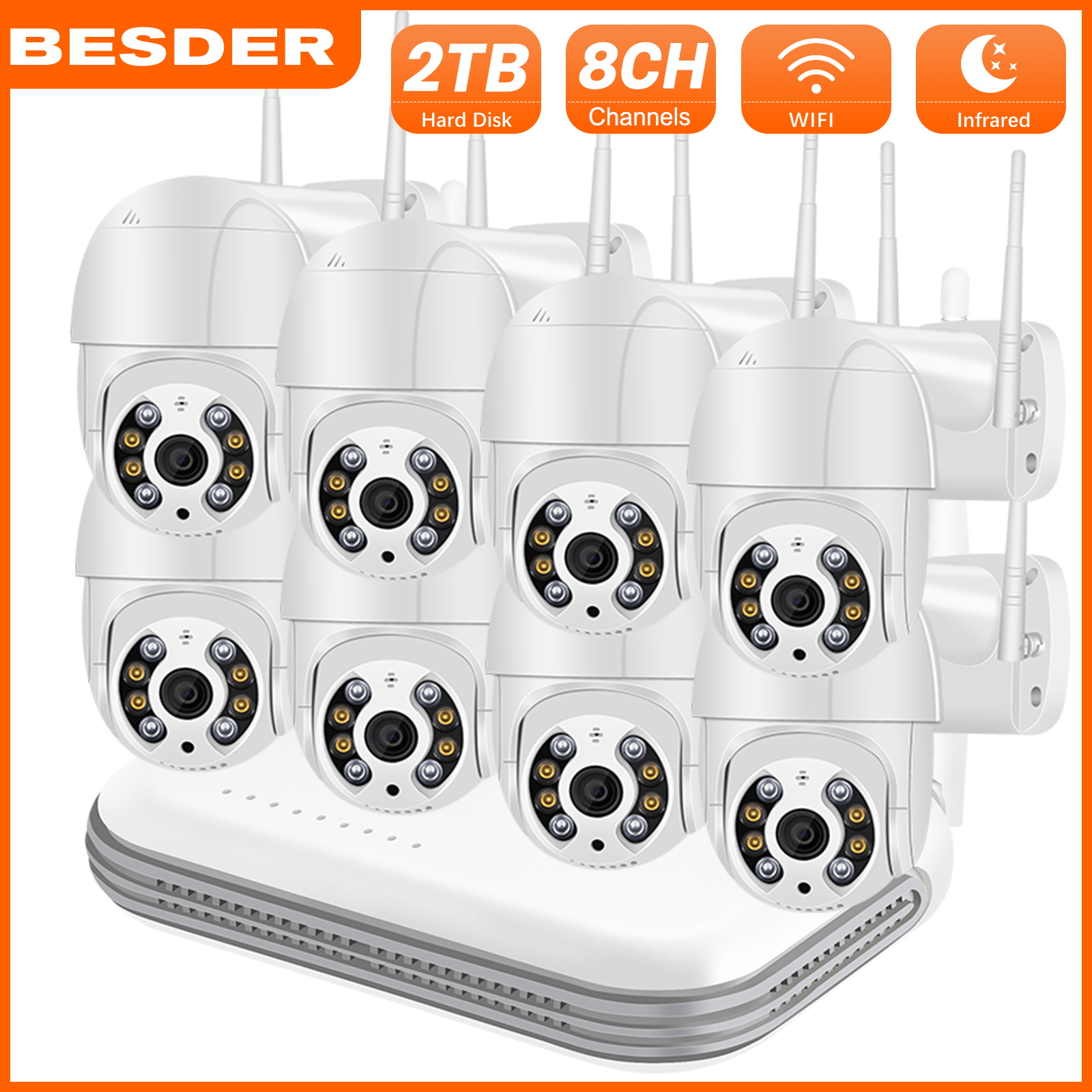 BESDER 3MP 8CH Mini WiFi CCTV Camera Connect to Cellphone with Voice ...