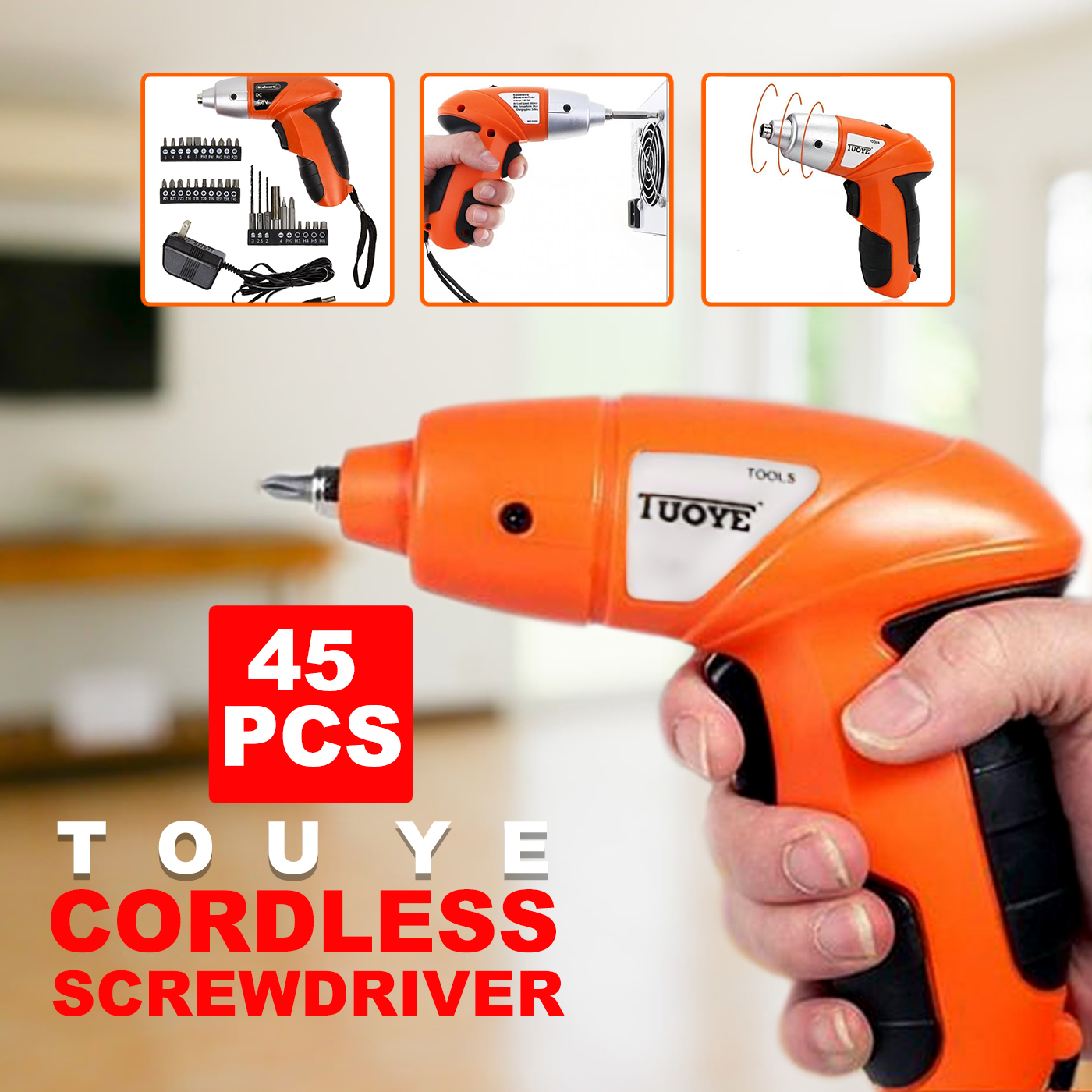 High Quality Cordless Rechargeable Handy Drill Screwdriver 45pc in 1 ...