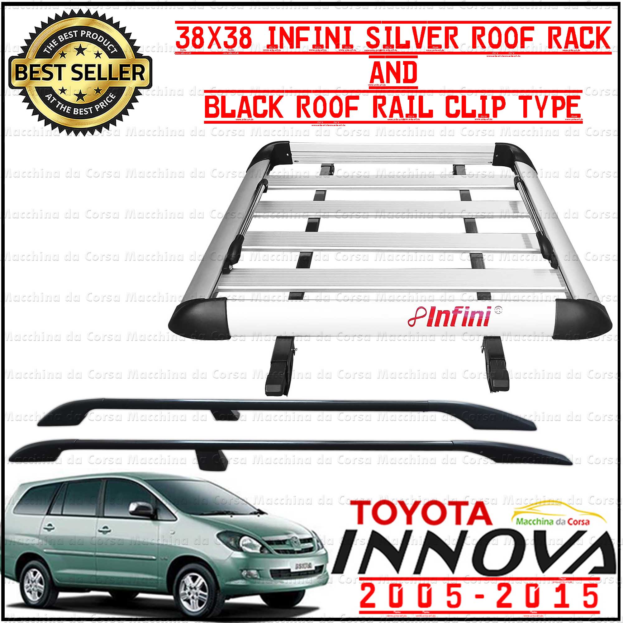 Toyota Innova 2005-2015 Set of Silver INFINI Roof Basket 38x38 with ...