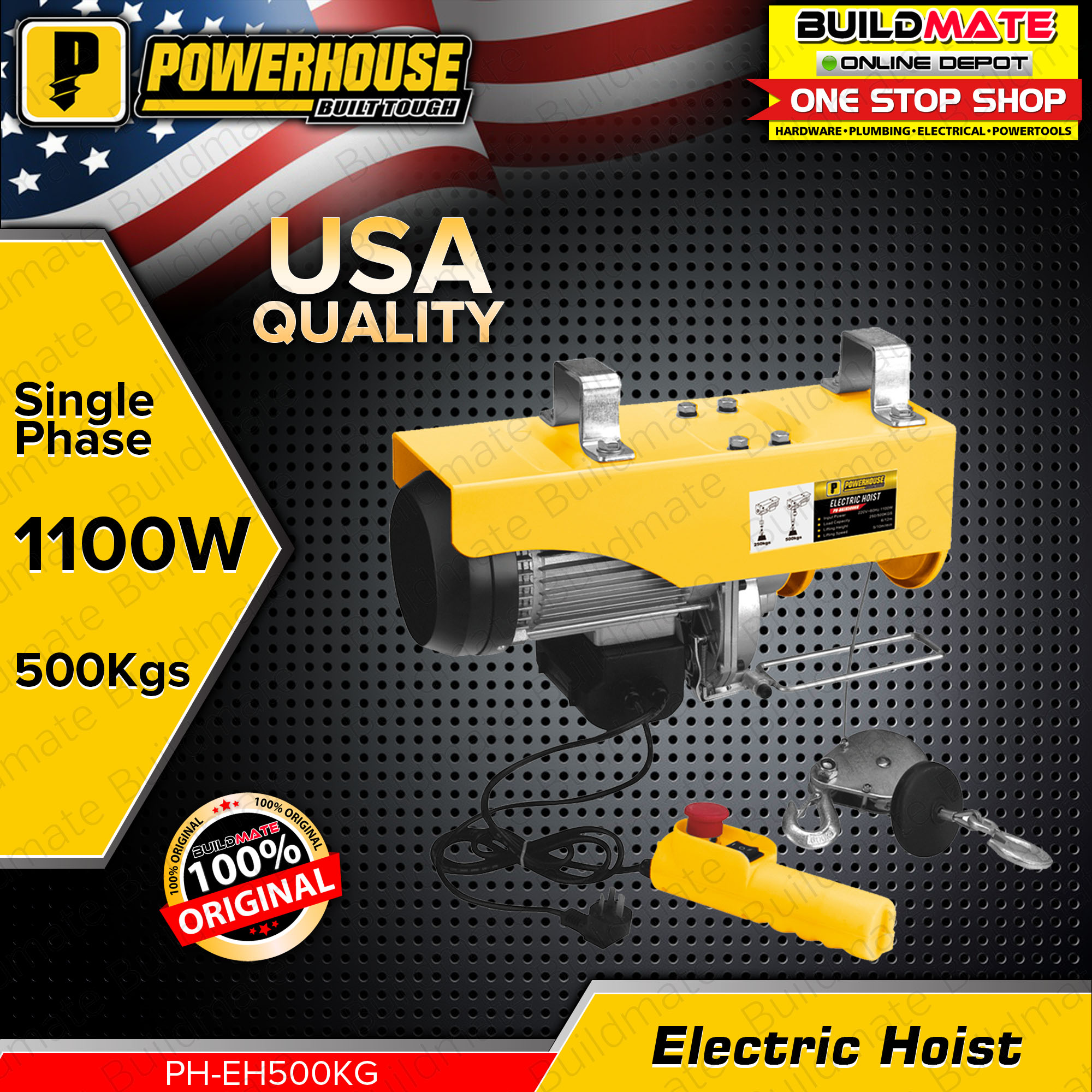 BUILDMATE Powerhouse 500KG Electric Hoist 1100W Electric Winch Electric ...