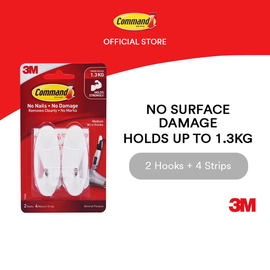 3M™ Command™ Wire Hooks Medium 17068, 2 Hooks + 4 Strips | Lazada PH