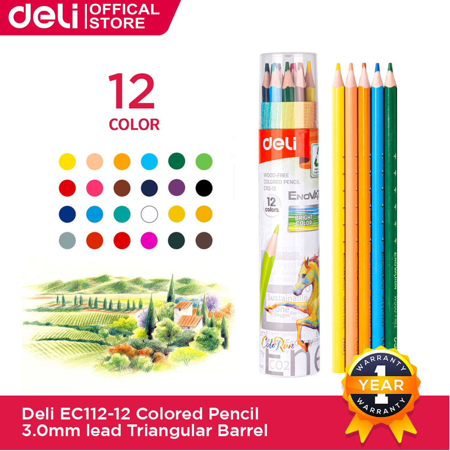 Deli 12/24 Color Pencil Set For Kids Colored Pencil Popular Kids ...
