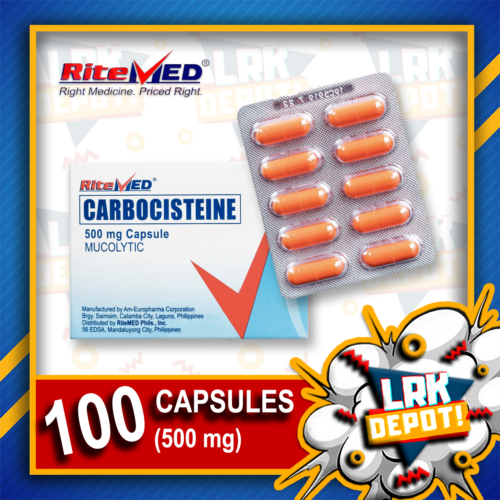 RiteMed Carbocisteine 500mg (100 capsules) Mucolytic Alternative to ...