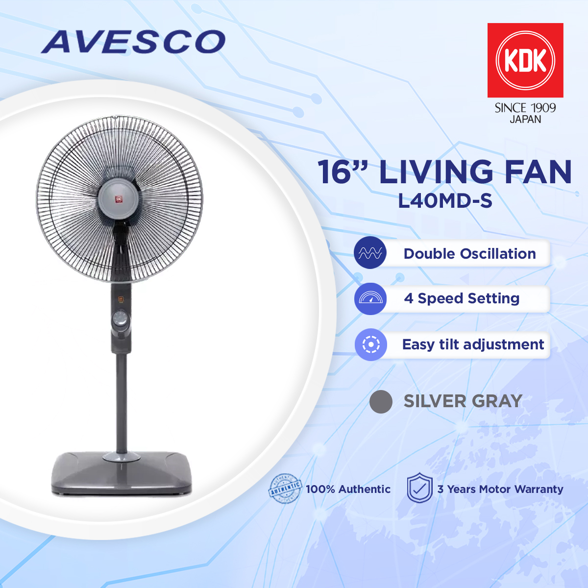 KDK Electric Fans | L40MD-S 16" Living Fan (Silver/Gray) | Avesco ...