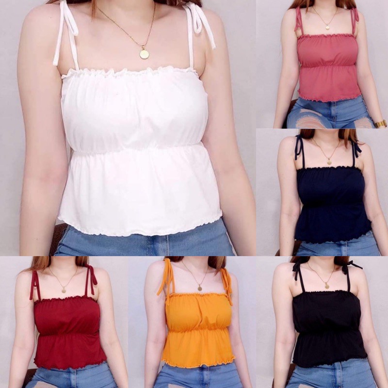 MADDIE Spaghetti Self Tie Garter Crop Top Blouse | Lazada PH
