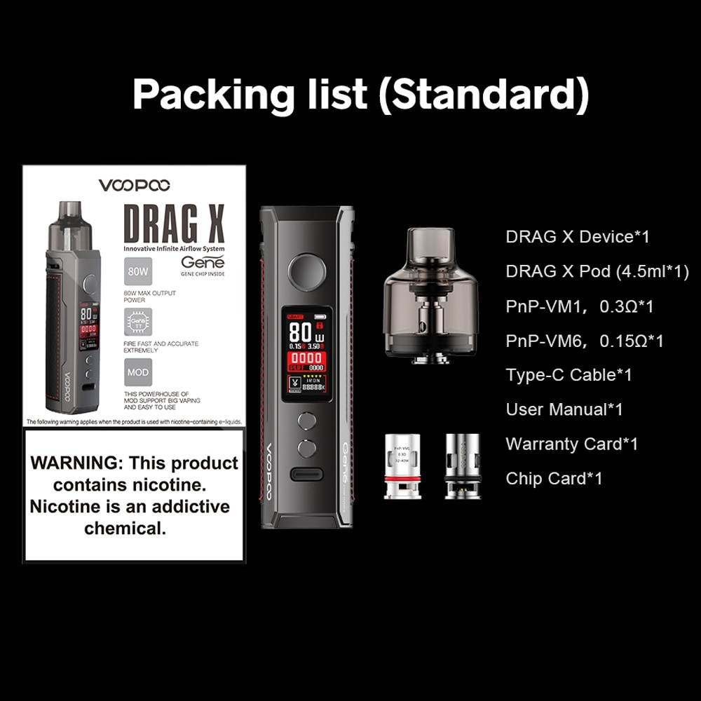 VAPE Drag X coil voopoo DRAG X Pod Mod 80W with VM6 VM1 Coilsdrag x ...