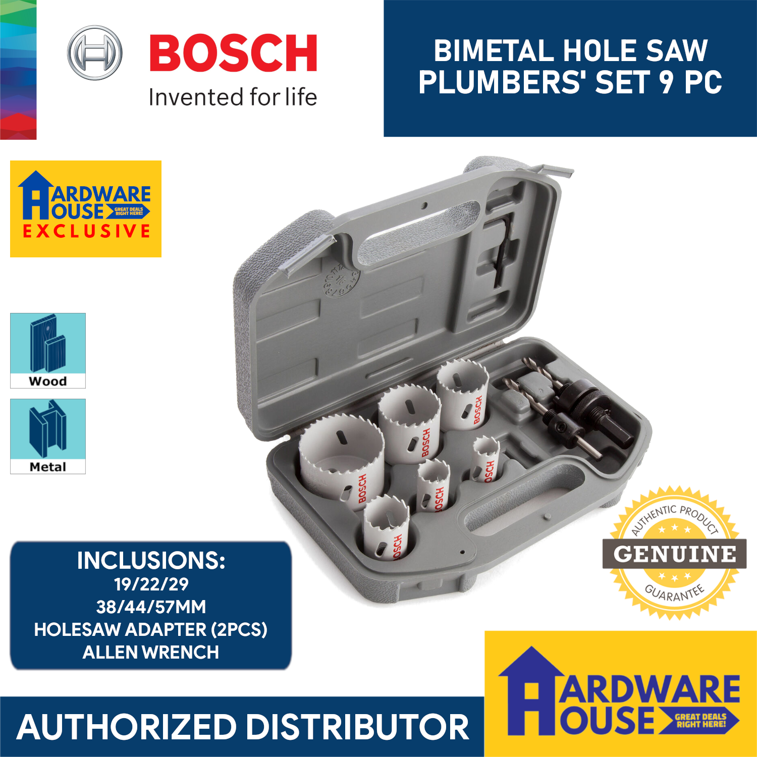 ORIGINAL BOSCH Hole Saw Set HSS Bimetal Plumber's Vario Kit For Wood & Metal With Holesaw Pilot ...
