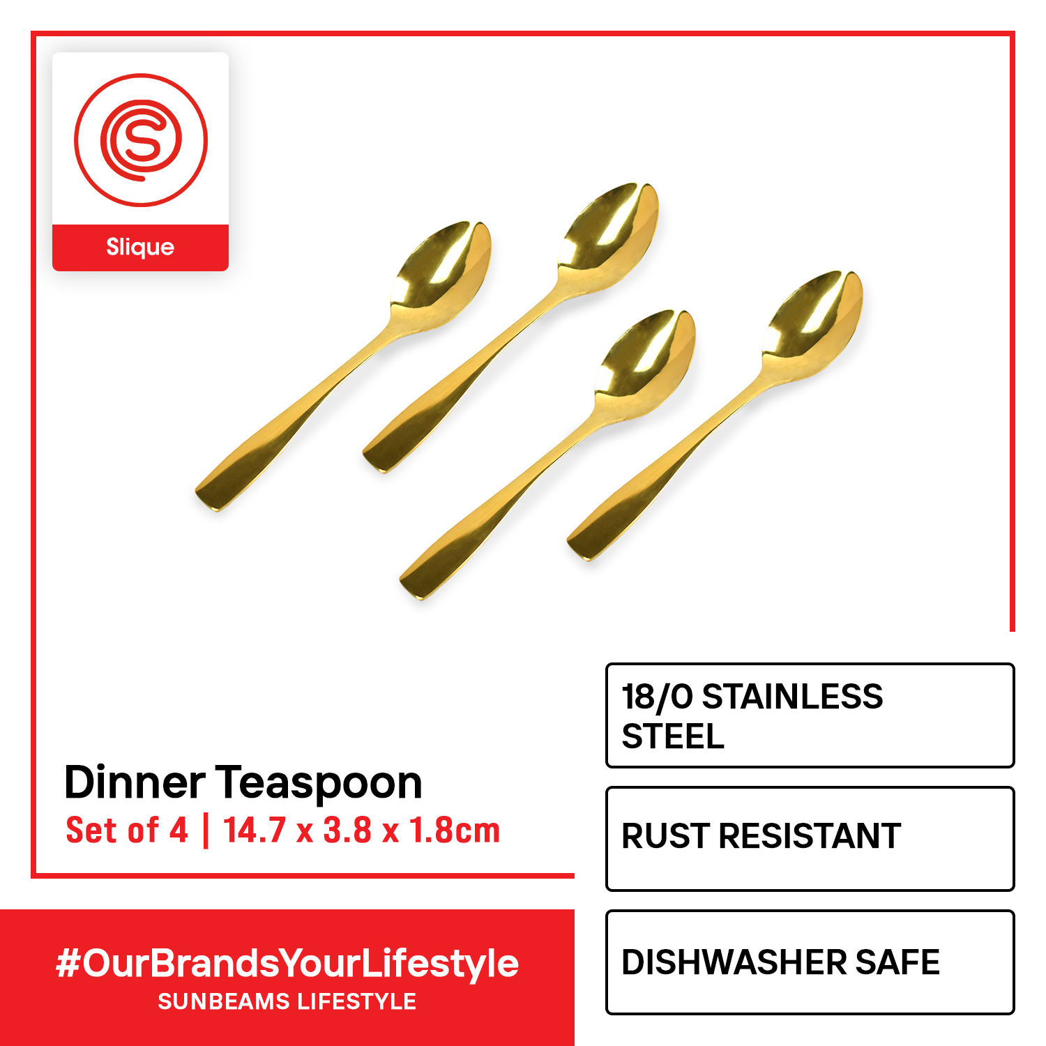 SLIQUE Premium Dinner Tea Spoon Stainless steel Set of 4 Amazing Gift ...