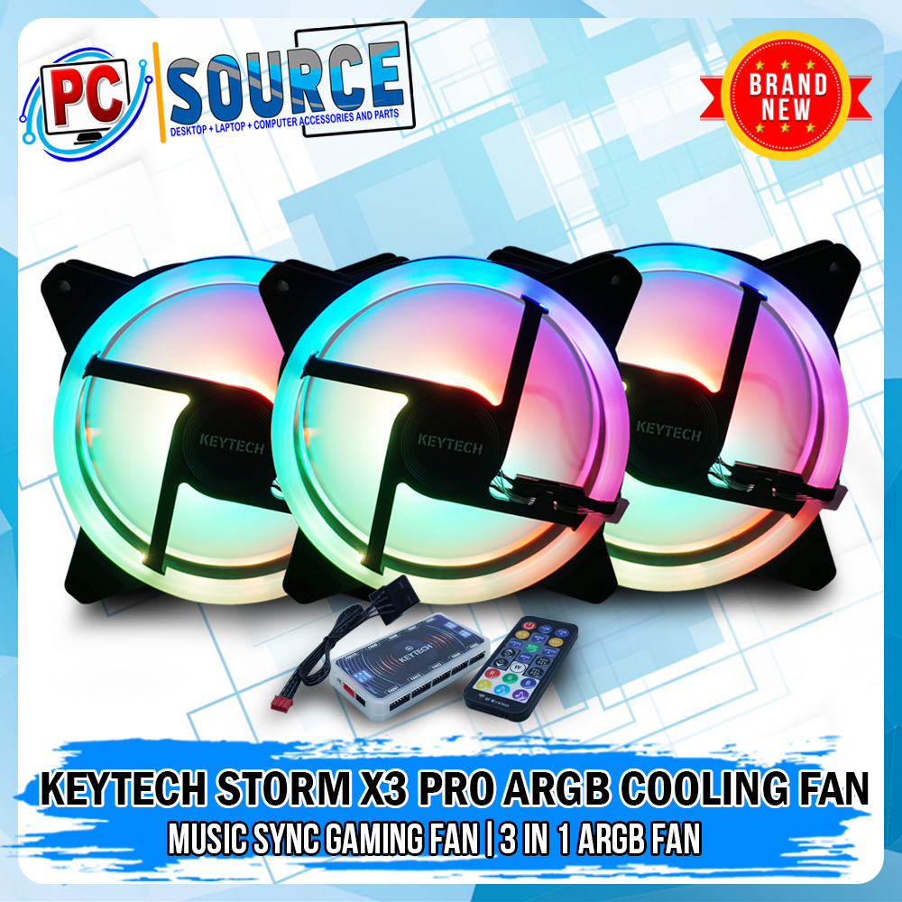 Keytech Storm X3 Pro ARGB Cooling Fans 3 in 1 ARGB Cooling Fan Music ...