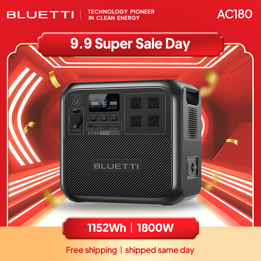 BLUETTI AC180 Portable Power Station 1800W/1152Wh LiFePO4 Battery Solar ...