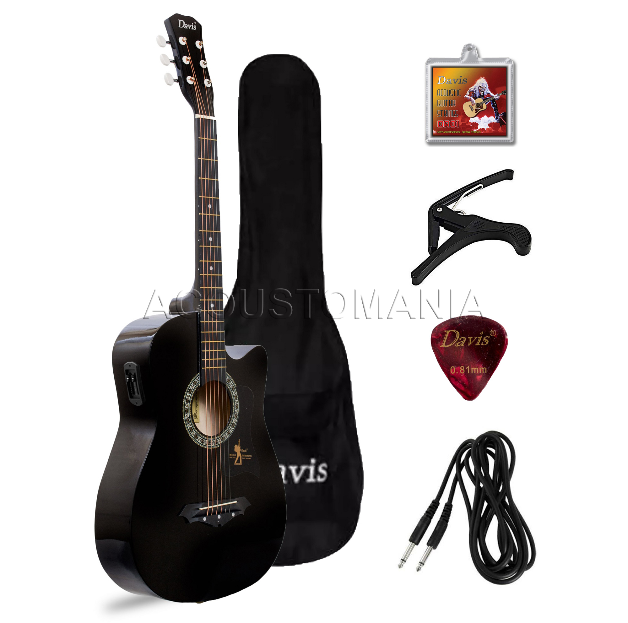 Original Davis Junior Size "38 Acoustic Guitar with Capo, Guitar Bag ...