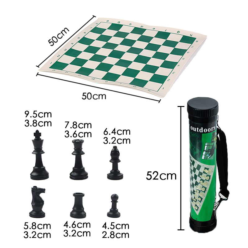 Portable Chess Set 50x50cm Leather Mat Chess Set Outdoor Travel Roll-up ...