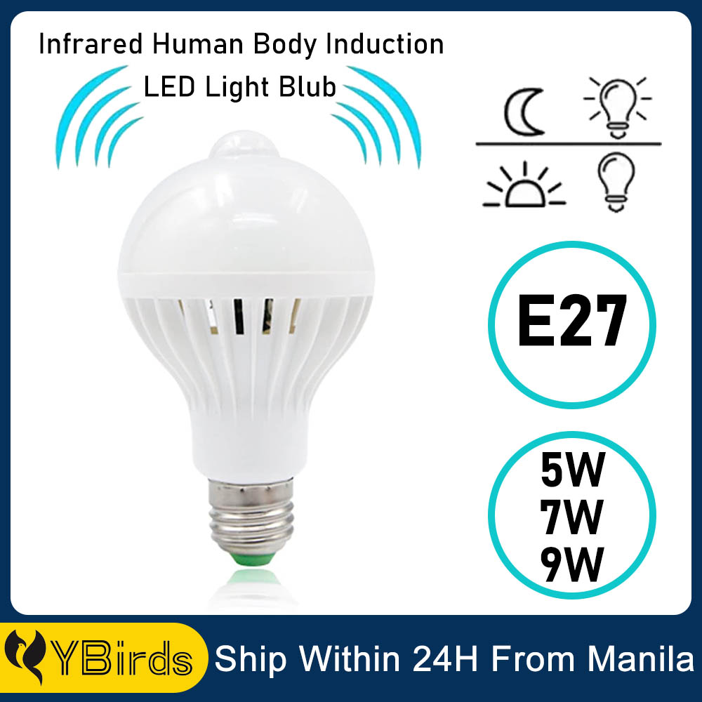 5W/7W/9W Motion Sensor Light Bulb E27 Base Infrared Human Body ...