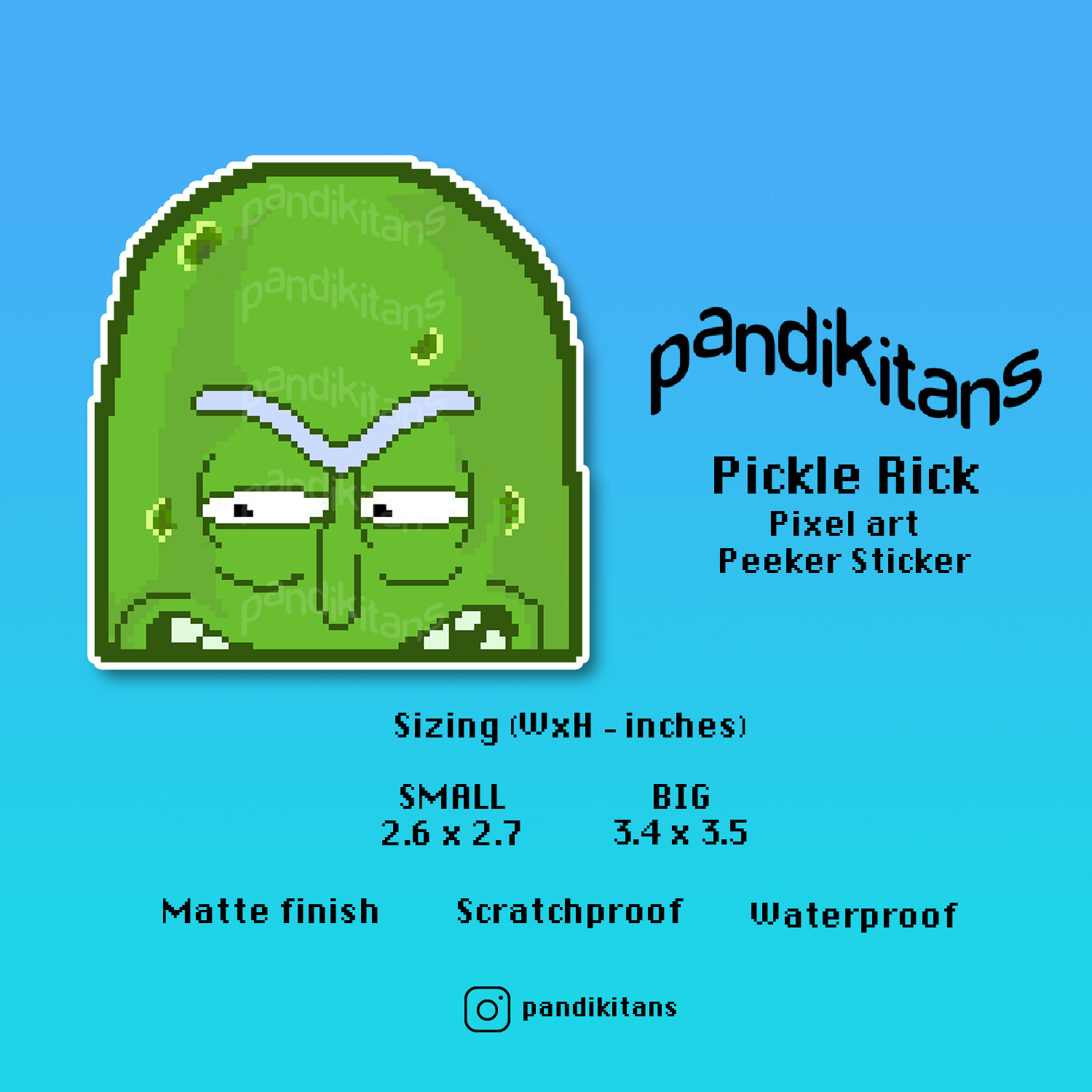 Rick and Morty - Pickle Rick - Peeker Sticker - 8-bit/Retro/Pixel art ...