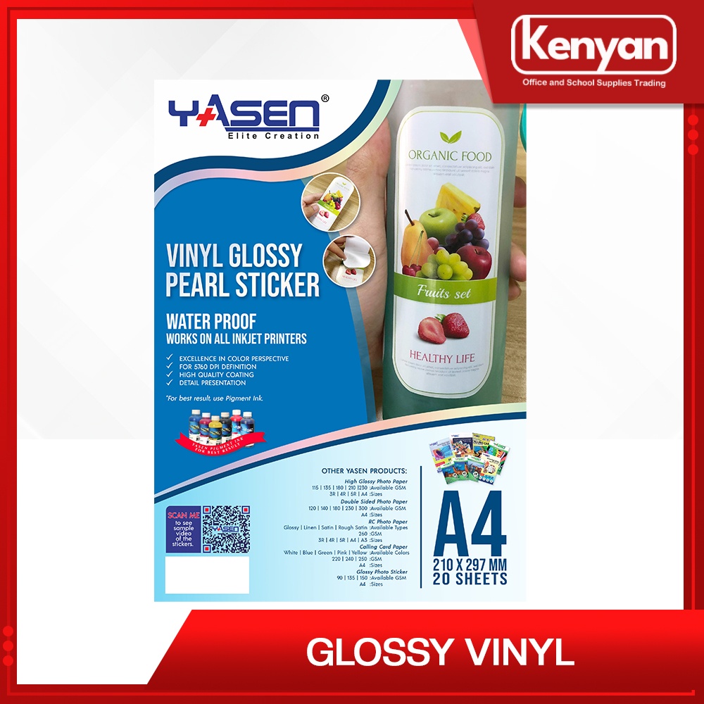 Yasen Vinyl Pearl Glossy Sticker Paper 150GSM 20 Sheets Waterproof A4 ...