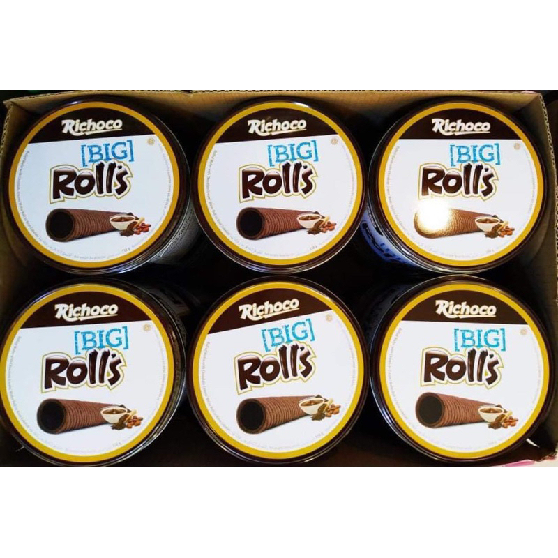 WHOLESALE 1 BOX - Richoco Big Rolls (330g x 6pcs) Chocolate Wafer Roll, Richeese Biscuit, Stik-O ...