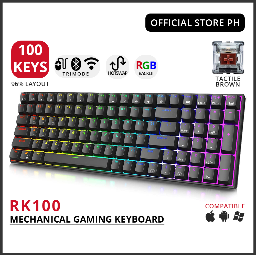 RK ROYAL KLUDGE RK100 2.4G Wireless/Bluetooth/Wired RGB Mechanical ...