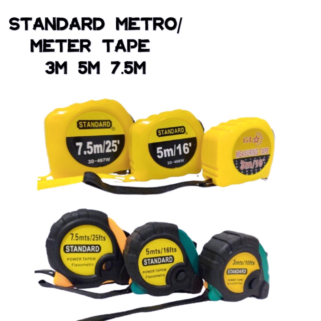 STANDARD Metro / tape measure / Mesure Tape - ( 3M - 5M - 7.5M ) YELLOW/BLACK | Lazada PH